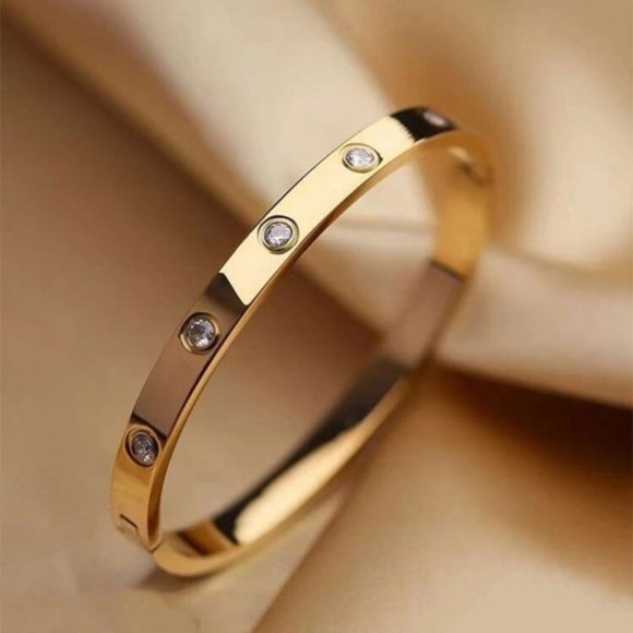 Jewelry | Sparkling Splendor Yellow Gold Rhinestone Bangle | Poshmark